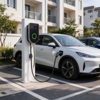 China Wall And Column Mountable U Shaped Euro Type2 AC EV Charging Station 11kW 16A 380V plus minus 10 percent IP54 4.59 Inch LCD Integrated Full Multi Safety Protection EVSE for sale