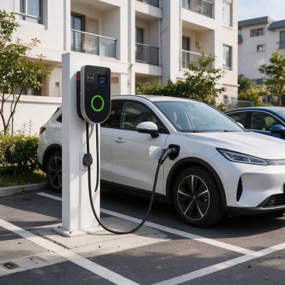China Wall And Column Mountable U Shaped Euro Type2 AC EV Charging Station 11kW 16A 380V plus minus 10 percent IP54 4.59 Inch LCD Integrated Full Multi Safety Protection EVSE for sale