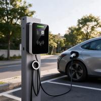 China Residential Light Commercial EV Charging Station Square Glass US Type1 AC Charger Wall Column Mount 9.6kW 40A 85V 265V IP54 5.64 Inch LCD Screen for sale