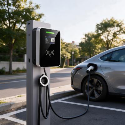 China Residential Light Commercial EV Charging Station Square Glass US Type1 AC Charger Wall Column Mount 9.6kW 40A 85V 265V IP54 5.64 Inch LCD Screen for sale