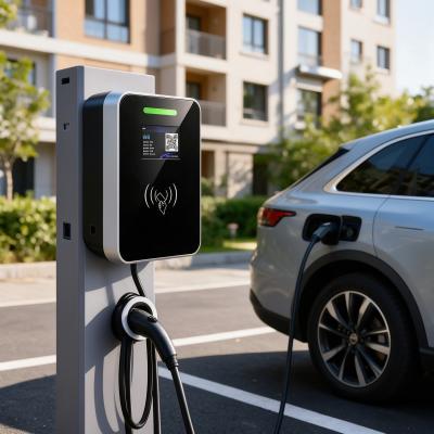 China Wall Column Mount Square Glass AC EV Charger US Type1 11.5kW 48A 85V 265V IP54 5.64 Inch LCD Display Multi Scene Residential Light Commercial Charging Station for sale