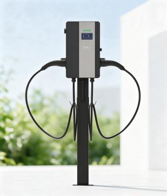 China 22kW Dual Gun AC EV Charger Type 2 Wallbox 2x32A Smart Load Balancing 4G WiFi Commercial for sale
