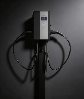 China Compact Wall Box CLF AC 11D EV Charger Type2 11KW Dual Gun AC Charging Equipment IP54 OCPP1.6J 4.3 Inch High Brightness Touch Screen for sale