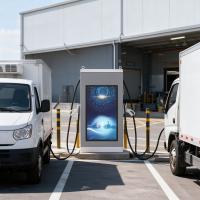 China 60kW DC EV Charger 55-inch LCD Advertising Screen Dual Display CCS1 CCS2 CHAdeMO GB/T for Fleet Depot for sale