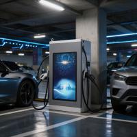 China 120kW DC EV Charger 55-inch LCD Advertising Screen Dual Display CCS1 CCS2 CHAdeMO GB/T for Highway Service for sale