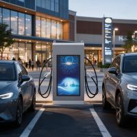 China 60kW DC EV Charger 55-inch LCD Advertising Screen Dual Display CCS1 CCS2 CHAdeMO GB/T for Fleet Depot for sale