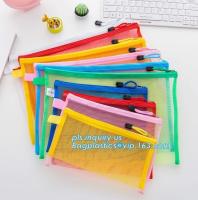 China Office Stationery Mesh Bag with Slider Zipper Expanding File Document Pouch 13x9 Inch for sale