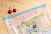 China Nylon Mesh Multicolor Stripes Document Bag A4 Size Clear PVC Zipper File Folder with Pen Holder for sale