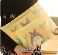 China PVC Slider Zipper Stationery Bag Square Bottom Plastic Packaging Pencil Case 200mm for sale