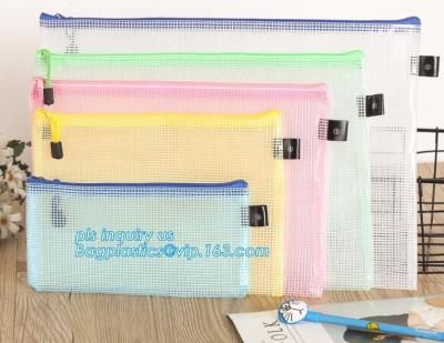 China PVC Mesh File Document Bag A4 Size Slider Zipper Folder for School Office Stationery Storage for sale