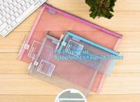 China PVC Transparent Mesh Zipper Document Bag A4 A5 A6 Waterproof File Pouch for sale