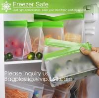 China Reusable PEVA Freezer Storage Bags Leakproof Double Lock Zipper Food Grade 0.15mm Thick for sale