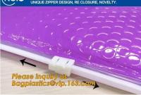 China Holographic Metallic Zipper Bubble Mailer Bag 4x8 Inches Cosmetic Padded Packaging for sale