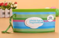 China Reusable PEVA Wet Wipe Pouch Bag 13x25cm with Zipper and Handle Portable Baby Tissue Gusset Bag for sale