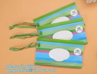 China PEVA Baby Tissue Wet Wipes Bag 13x25+4cm Reusable Portable Zippered Pouch for sale