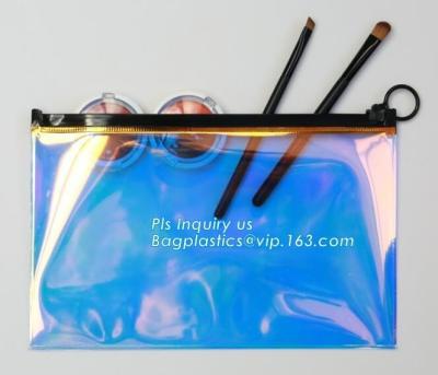 China Holographic Glitter Clear PVC Cosmetic Slider Bag Transparent Mini Purse with Zipper for sale