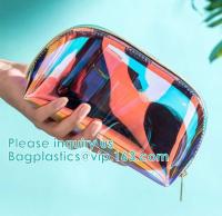China Holographic PVC Cosmetic Travel Bag Clear Transparent Makeup Pouch with Zipper 20x15cm for sale