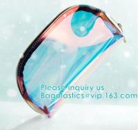 China Holographic PVC Cosmetic Travel Bag Clear Transparent Makeup Pouch with Zipper 20x15cm for sale