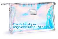 China Glossy Rainbow Hologram PVC Cosmetic Bag with Zip Closure 25x13x5cm for sale