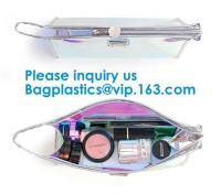 China Glossy Rainbow Hologram PVC Cosmetic Bag with Zip Closure 25x13x5cm for sale