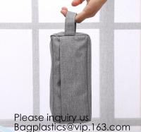 China Wholesale Men Vintage Canvas Cosmetic Bag Leather Zipper Toiletry Bag 24x10x14 cm for sale