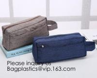 China Wholesale Men Vintage Canvas Cosmetic Bag Leather Zipper Toiletry Bag 24x10x14 cm for sale
