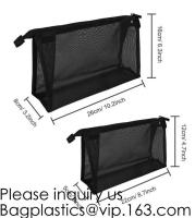 China Nylon Mesh Cosmetic Bag Set 6 Pack Black Zipper Pouch Travel Organizer for Office Supplies and Accessories for sale