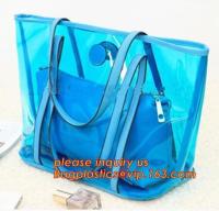China Large Clear PVC Tote Bag with Interior Pocket for Beach Lash Package Shoulder Bag 40x30cm for sale