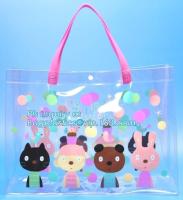 China PVC Clear Tote Shopping Bag with Button Handle Promotional Die Cut Hand Bag 12x16 inch for sale