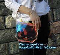 China Clear PVC Shopping Bag Tote with Shoulder Straps 40x30cm Reusable Transparent Beach Handbag for sale