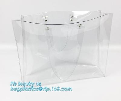 China PVC Waterproof Tote Bag with Interior Pocket Semi-clear Stripe Shoulder Bag for Beach Shopping 500 PCS MOQ for sale