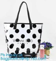 China Clear PVC Waterproof Shoulder Beach Bag with Silk Ribbon Tote 40x30cm for sale