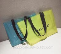 China PVC Waterproof Beach Tote Bag with Zipper and Pockets See Through Transparent Satchel Handbag 40x30cm for sale