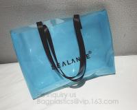 China PVC Waterproof Beach Tote Bag with Zipper and Pockets See Through Transparent Satchel Handbag 40x30cm for sale