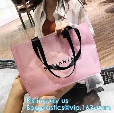 China Clear PVC Vinyl Shoulder Tote Bag 40x30cm Transparent Jelly Candy Bag for Women Outdoor Carry for sale