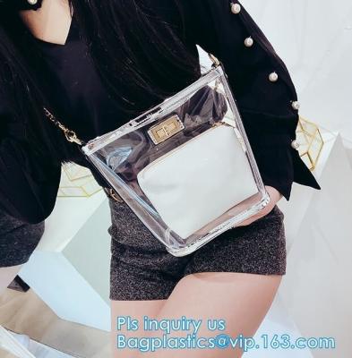 China Custom Printed Clear PVC Shopping Bag with Square Bottom Portable Design for Conferences and Promotions for sale