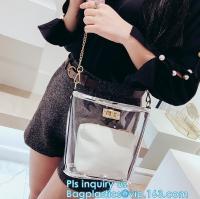 China Custom Printed Clear PVC Shopping Bag with Square Bottom Portable Design for Conferences and Promotions for sale