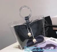 China PVC Transparent Shopping Bag with Zipper and Carry Handle Reusable Tote 12x8x4 Inch for sale