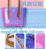 China PVC Clear Transparent Handbag for Ladies Summer Beach Promotional Bag 30x20cm for sale