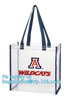 China Clear PVC Zipper Bag with Handles Waterproof Shopping Tote 12x8x4 Inch Snap Button for sale