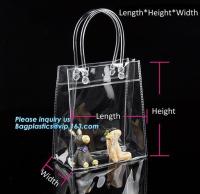 China Customized Clear PVC Wine Bottle Gift Bag Reusable Single Bottle Carrier 750ml Transparent Plastic Packaging for sale