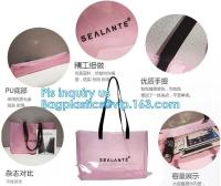 China Semi-clear PVC Stripe Tote Bag with Pouch Shoulder Beach Bag 40x30cm for sale