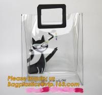 China Custom PVC Loop Handle Plastic Shopping Bag 30x28cm Waterproof Clear Cosmetic Bag with Zipper for sale