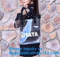 China Clear PVC Vinyl Shopping Bag Waterproof Beach Tote with Custom Logo Handle 0.3mm Thickness for sale
