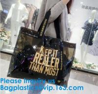 China Clear PVC Vinyl Shopping Bag Waterproof Beach Tote with Custom Logo Handle 0.3mm Thickness for sale