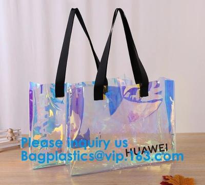 China Transparent PVC Beach Tote Bag 35x33x13cm Women Summer Shopping Shoulder Bag for sale