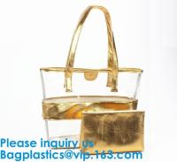 China Custom Clear PVC Transparent Beach Tote Bag 35x33x13cm Waterproof Eco-Friendly Lady Handbag Set for sale