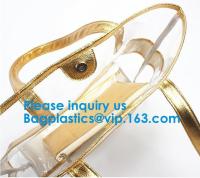 China Custom Clear PVC Transparent Beach Tote Bag 35x33x13cm Waterproof Eco-Friendly Lady Handbag Set for sale