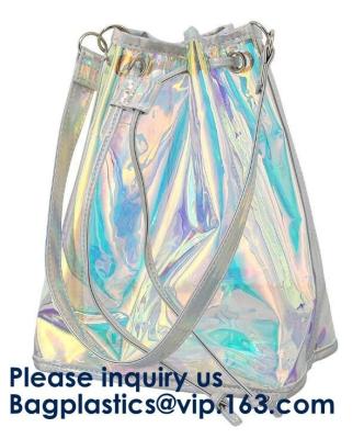 China Custom PVC Hologram Cosmetic Bag 25x13x5cm Waterproof Clear Makeup Pouch with Strap for sale