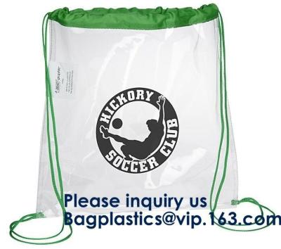 China Custom Logo PVC Drawstring Backpack Bag 34x43cm Clear Swimming Sports Bag for sale